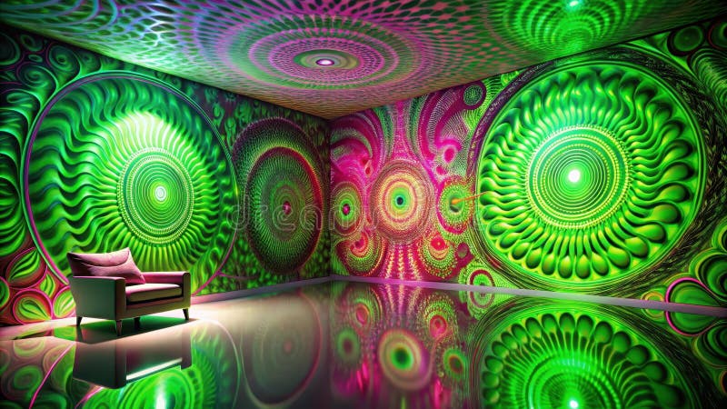 Psychedelic Room Interior Design with Vibrant Circular Patterns and a ...