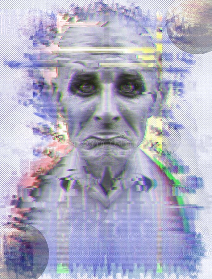 Psychedelic Scary Face Human Face with Computer Glitch Effect Stock ...
