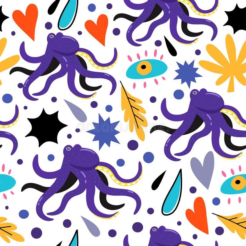Psychedelic Seamless Pattern with Doodle Colorful Design Elements ...