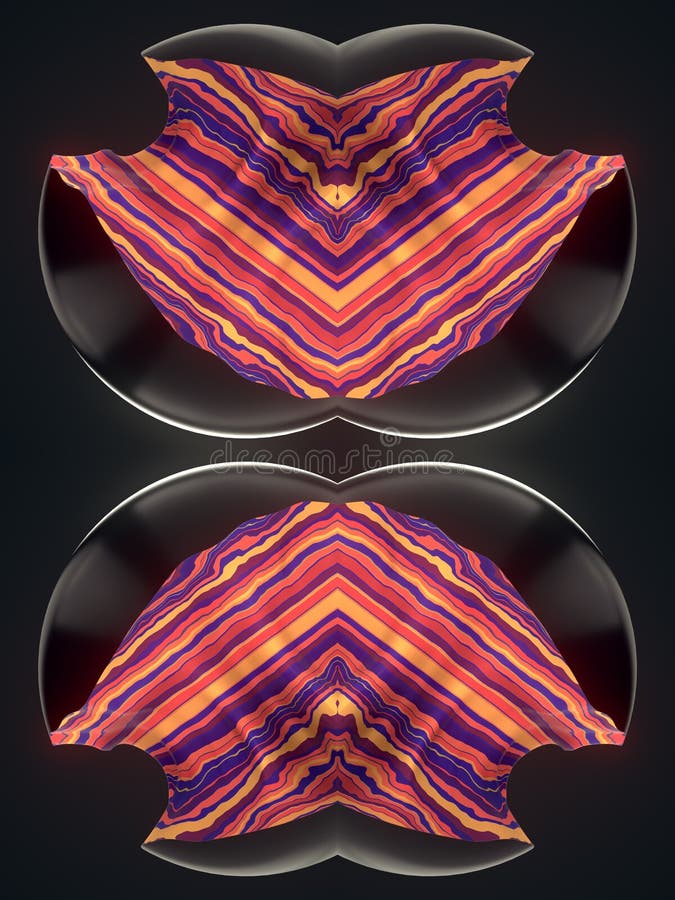 Psychedelic Shape Made of Shiny Black Plastic and Burning Distorted ...