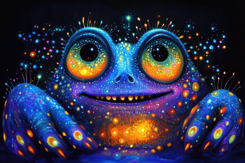 Psychedelic Space Frog Smiling and Glowing in the Dark Stock ...