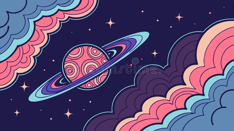 Psychedelic Space Planets Swirling Clouds, Vector Design Generative AI Stock Vector ...