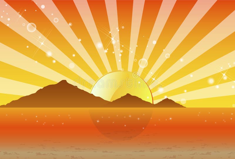 Psychedelic Sunset with the Mountains and Beach Stock Illustration ...