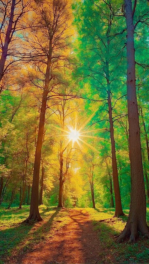 Psychedelic Sunshine in the Forest Featuring the Colors Green and Brown ...