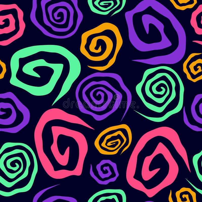 Psychedelic Swirl Spiral Seamless Pattern. 60s, 70s Style Liquid Groovy ...