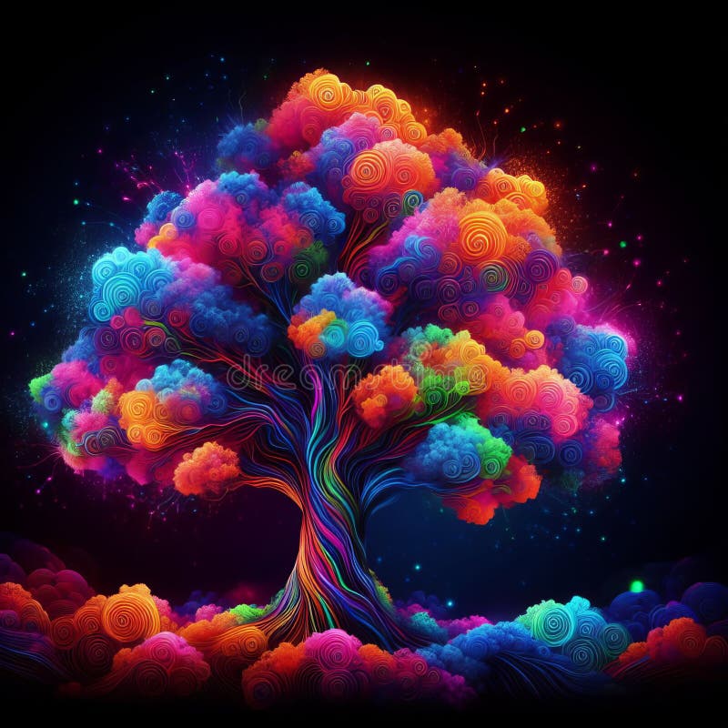Psychedelic Tree of Vibrant Hues Stock Image - Image of landscape ...
