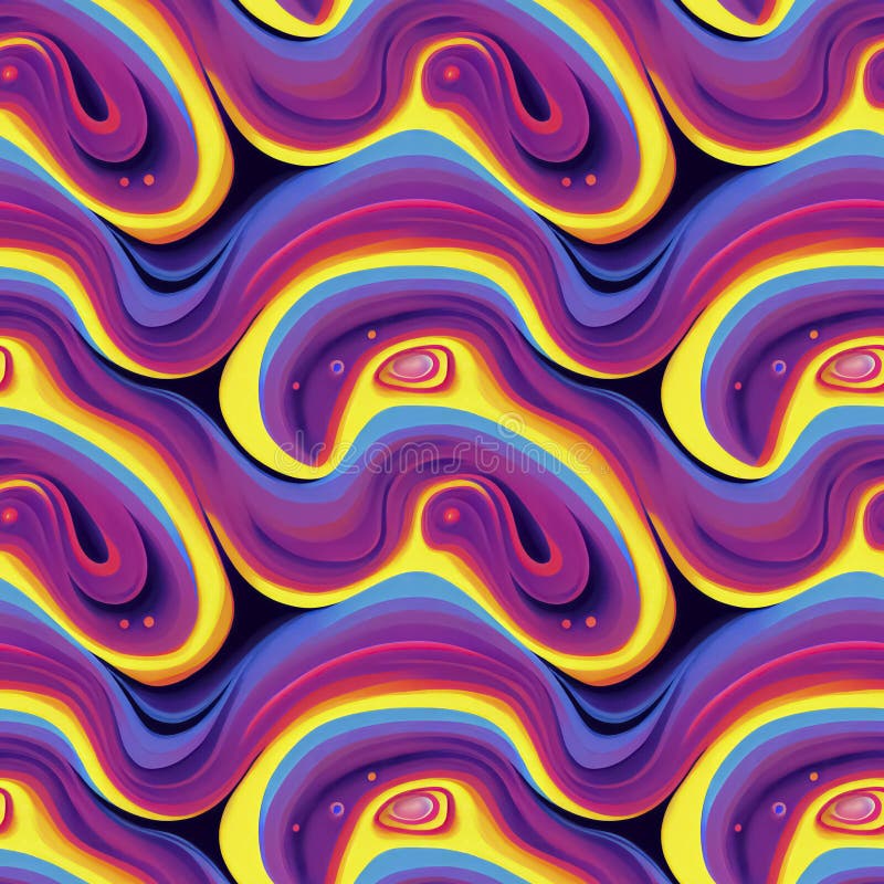 Psychedelic Trippy Retro Cosmic Seamless Pattern Vintage Abstract Futuristic Background Stock