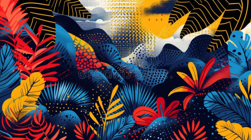 Psychedelic Tropical Poster, Vibrant and Tropical Abstract Designs with ...