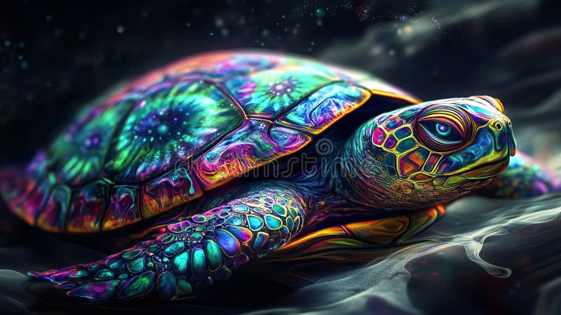 Psychedelic Turtle Journey stock illustration. Illustration of undersea ...