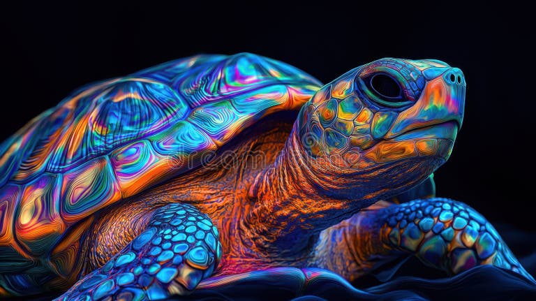 Vibrant Iridescent Turtle, a Digital Art Masterpiece Showcasing a ...