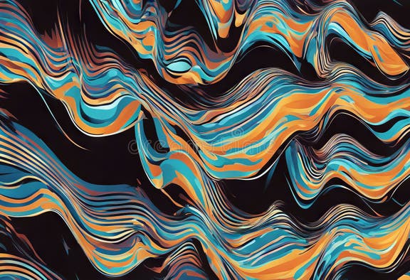 Psychedelic Vector Background with Black Waves Distortion Stock ...