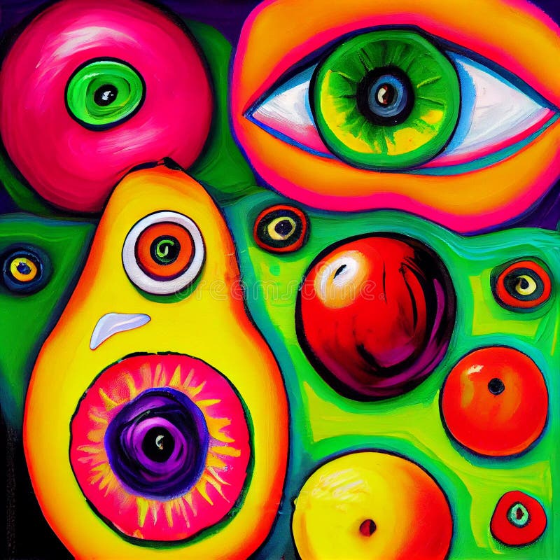 Psychedelic Vivid Fruit with Eyes. AI Generative Stock Illustration ...