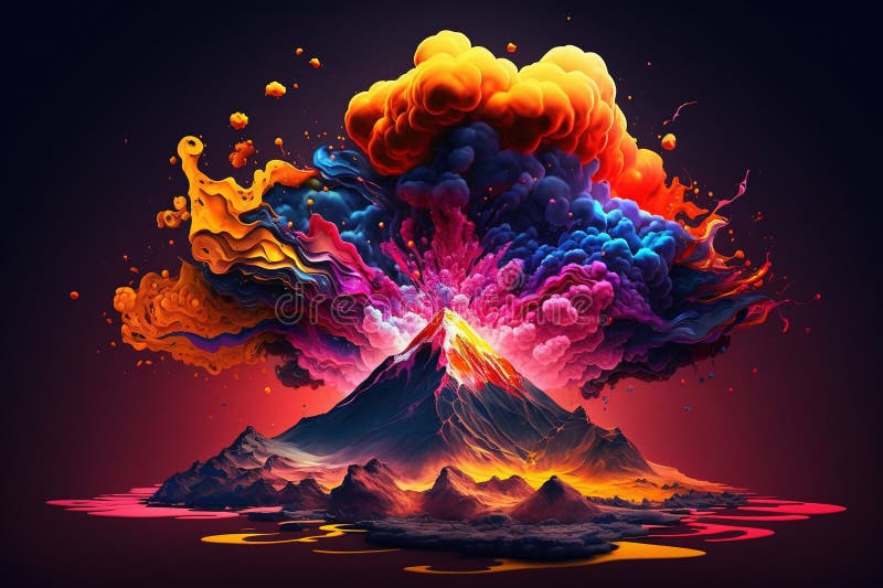 Psychedelic Volcano Erupting Color Smoke Stock Illustration ...