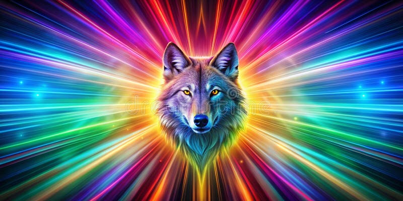 Psychedelic Wolf Ray Burst of Light Colourful Abstract Background AI ...
