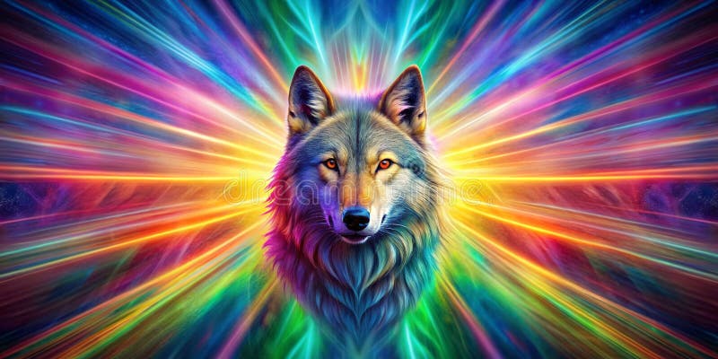 Psychedelic Wolf Ray Burst of Light Colourful Abstract Background AI ...