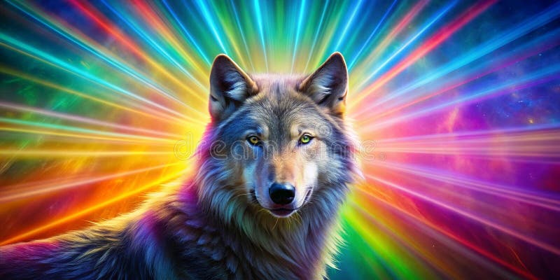 Psychedelic Wolf Ray Burst of Light Colourful Abstract Background AI ...