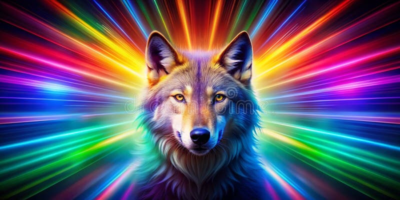 Psychedelic Wolf Ray Burst of Light Colourful Abstract Background AI ...