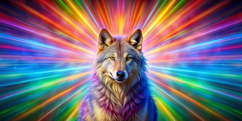 Psychedelic Wolf Ray Burst of Light Colourful Abstract Background AI ...