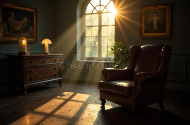 Psychic Reading Space with Warm Sunlight in a Serene Room Setting Stock ...