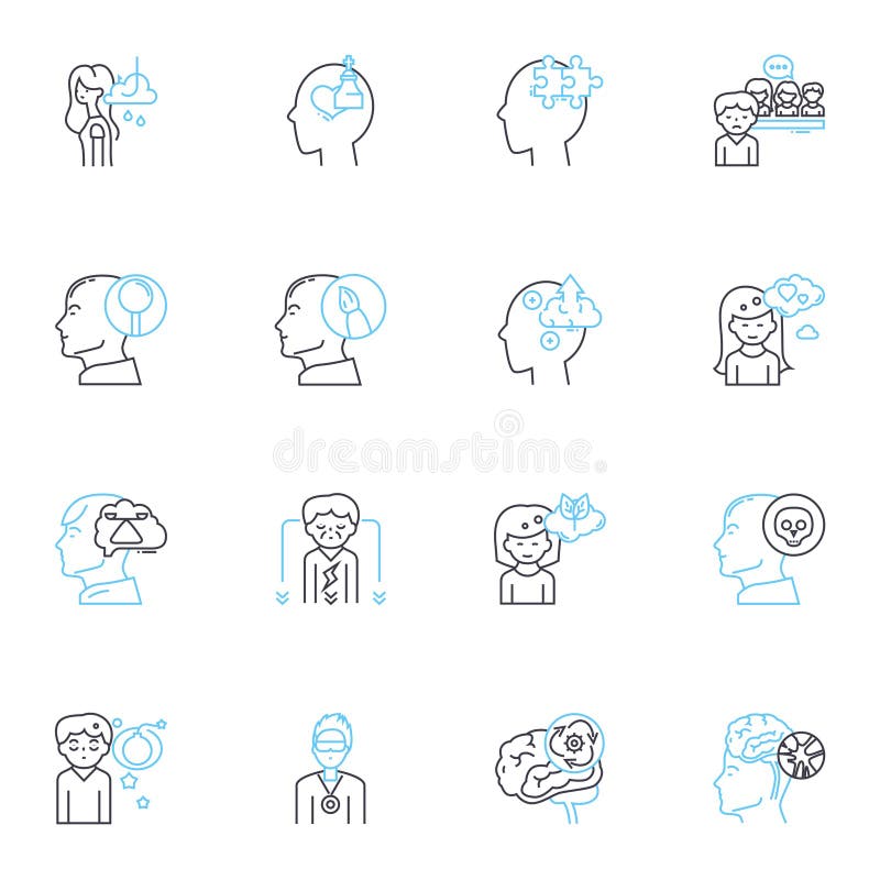 Psychological Thought Linear Icons Set. Cognition, Perception, Emotions ...