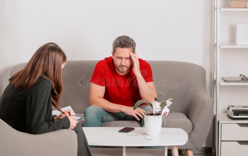 Psychologist Helping Young Man To Solve Men Problems. Depressed Middle ...