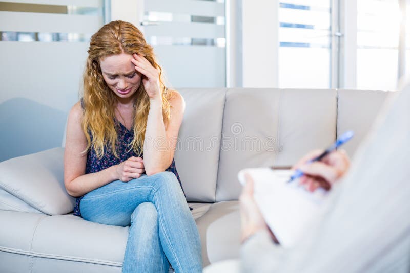 Psychologist Taking Notes while Woman Crying Stock Image - Image of ...