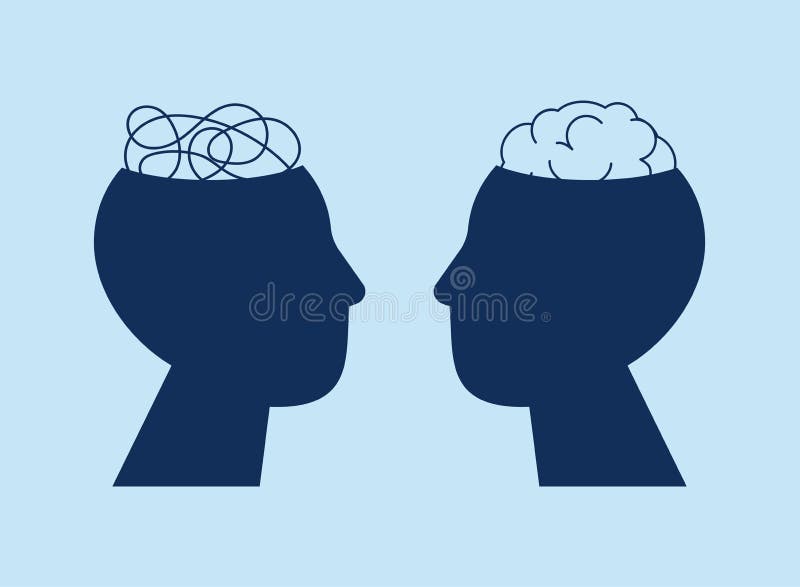 Psychology Concept. Siduet of a Two Male Heads with a Brain and a ... Psychology Concept. Siduet of a Two Male Heads with a Brain and a ...