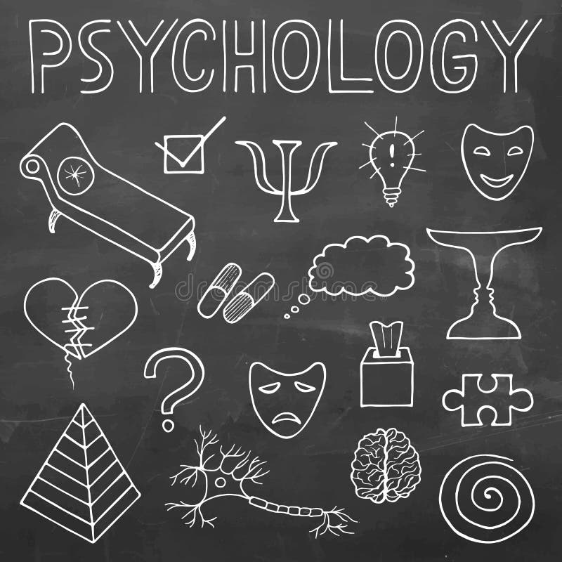 Psychology Hand Drawn Doodle Set and Typography on Chalkboard Ba Stock ...
