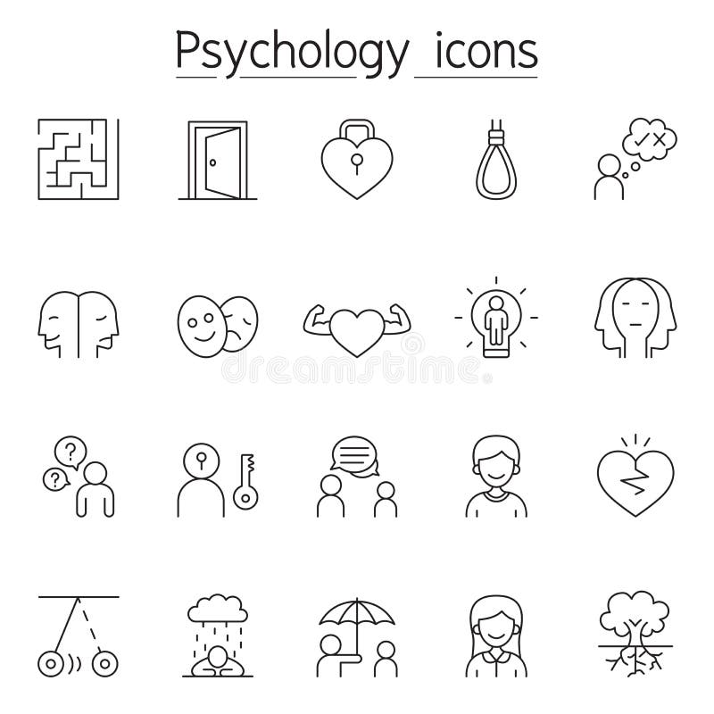 Psychology Icon Set in Thin Line Style Stock Illustration ...