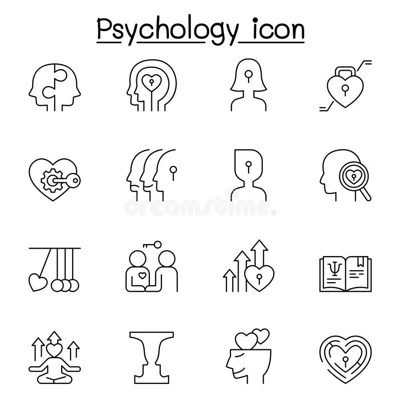 Psychology Icon Set in Thin Line Style Stock Vector - Illustration of ...