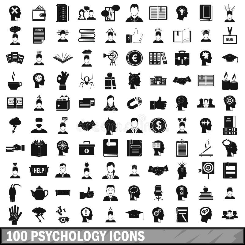 100 Psychology Icons Set, Simple Style Stock Vector - Illustration of ...