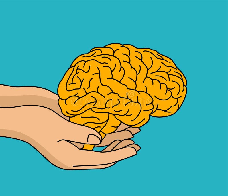 Psychology Concept - Brain in Hands Stock Vector - Illustration of ...