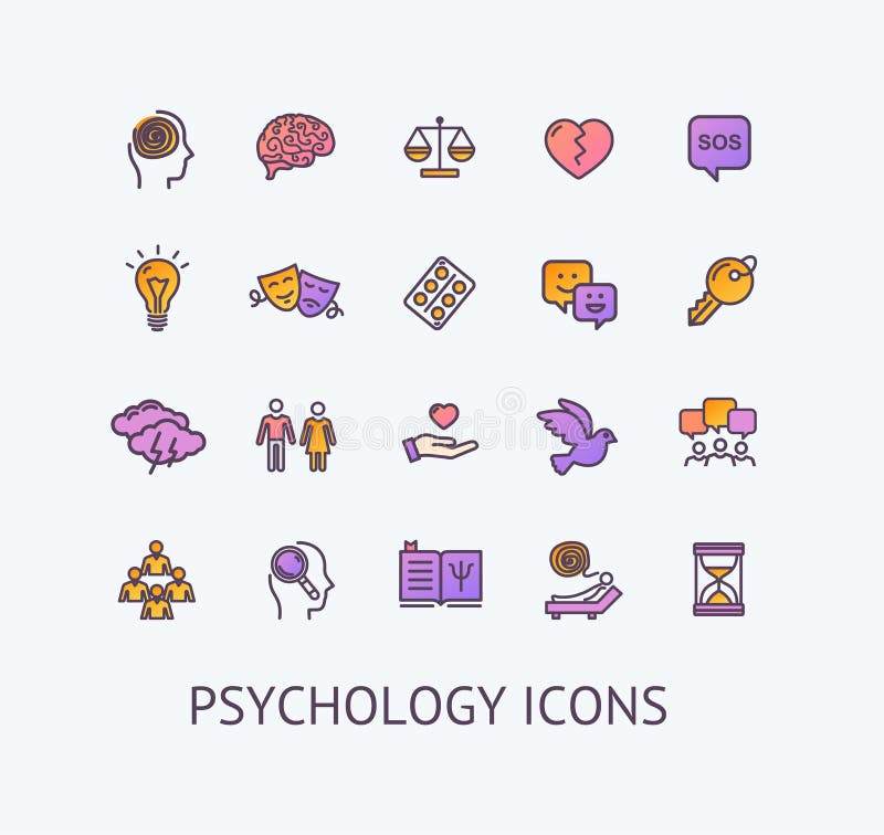 Psychology Sign Color Thin Line Icon Set. Vector Stock Vector ...