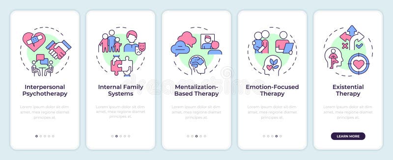 Psychotherapeutic Approach Types Onboarding Mobile App Screen Stock ...