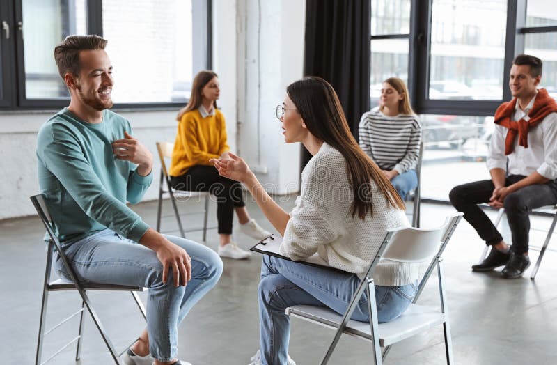 Psychotherapist Working with Patient in Therapy Session Indoors Stock ...