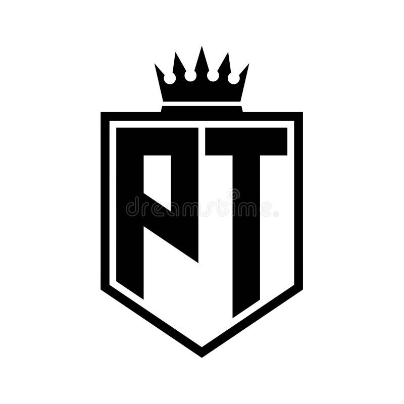 PT Logo Monogram Bold Shield Geometric Shape with Crown Outline Black ...