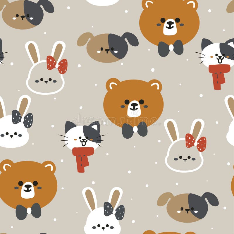 Seamless Pattern with Cute Cartoon Animals for Fabric Print, Textile ...