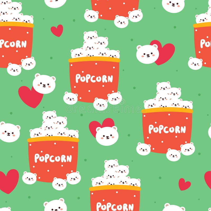 Seamless Pattern Cartoon Animal Popcorn. Cute Animal Wallpaper for ...