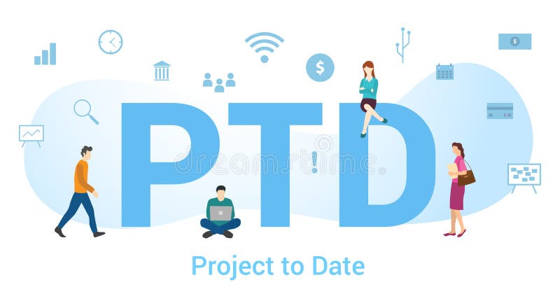 Ptd Project To Date Concept with Big Word or Text and Team People with ...