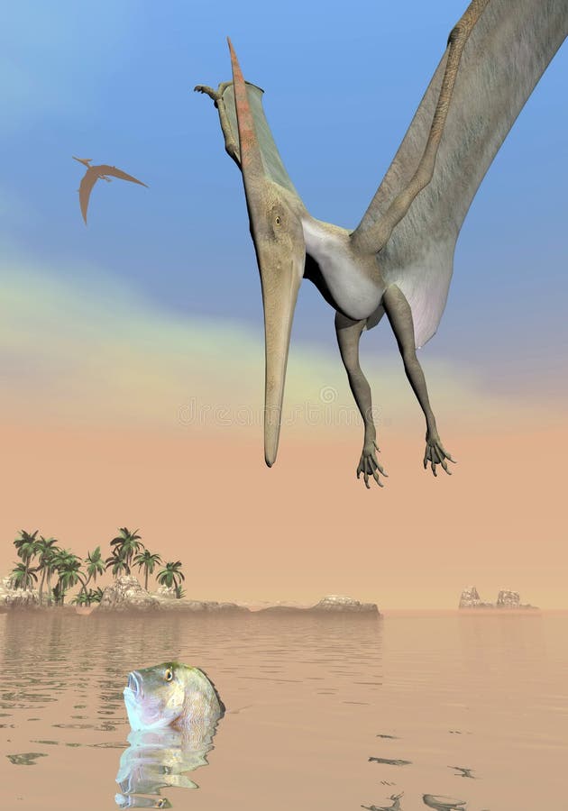 Pteranodon Dinosaurs Fishing - 3D Render Stock Illustration ...