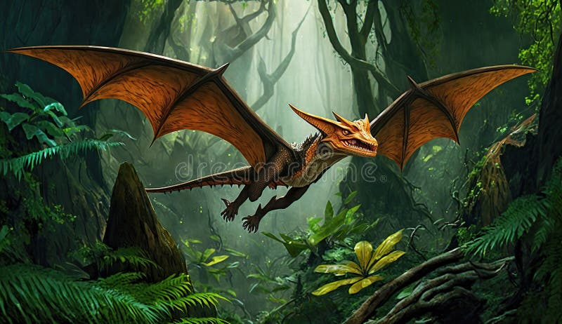 Pterodactyl Dinosaur in Flight - Ai Generative Stock Illustration ...