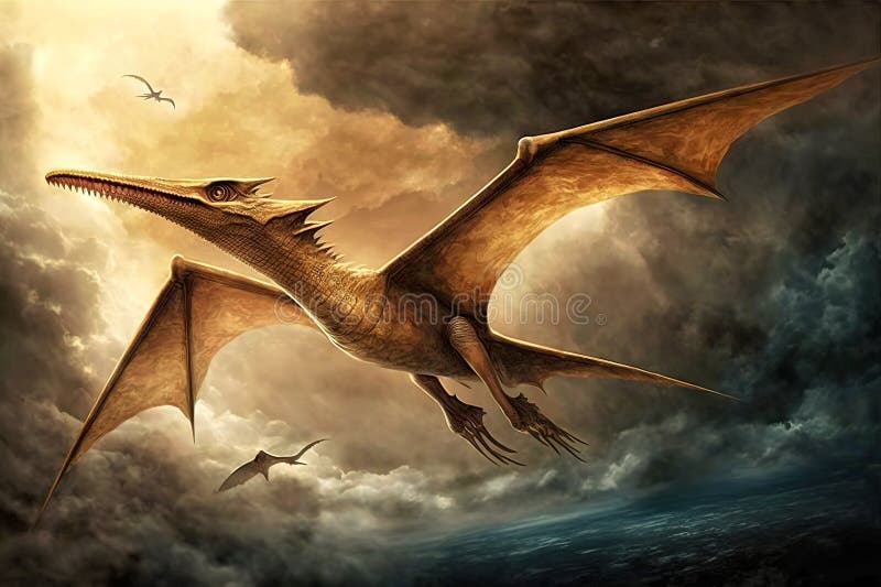 Pterodactyl Dinosaur in Flight - Ai Generative Stock Illustration ...
