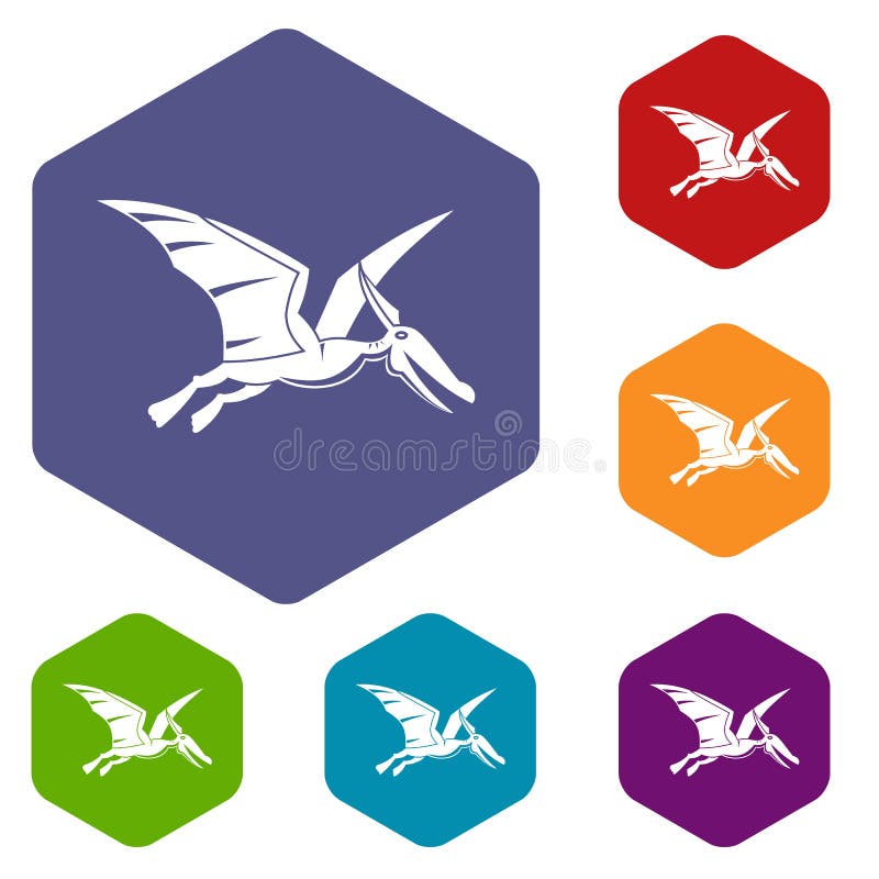 Pterosaurs Dinosaur Icons Set Hexagon Stock Vector - Illustration of ...