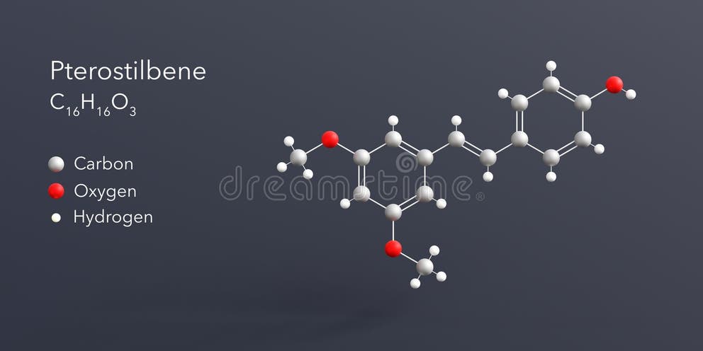 Pterostilbene Molecule 3d Rendering, Flat Molecular Structure with ...
