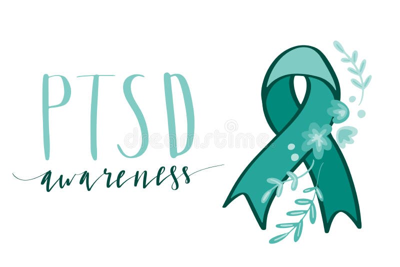 PTSD Awareness Hand Lettering Vector Illustration with Teal Ribbon ...