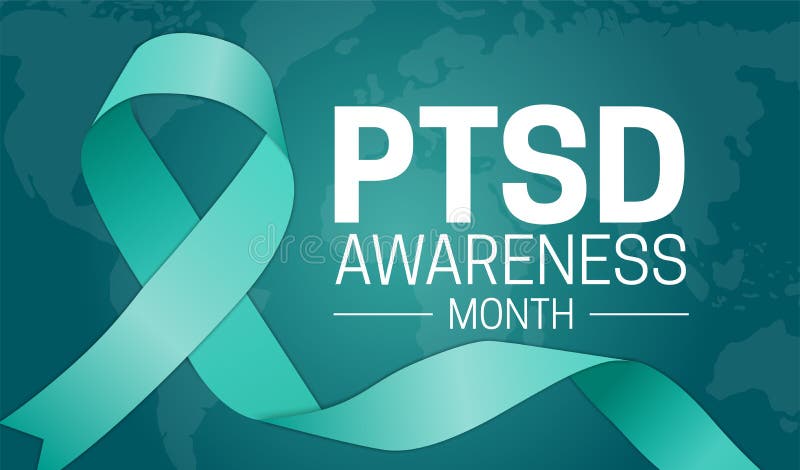 PTSD Awareness Month Background Illustration with Teal Ribbon Stock ...