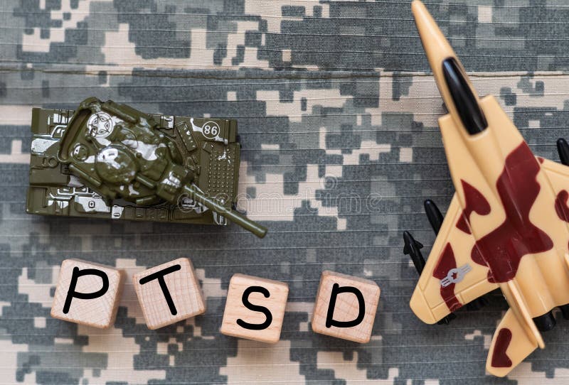 The Letters PTSD on Wooden Blocks on a Black Background. Minimal ...