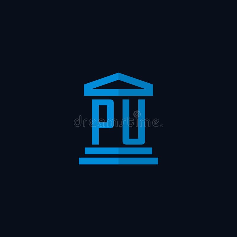 PU Initial Logo Monogram with Simple Courthouse Building Icon Design ...