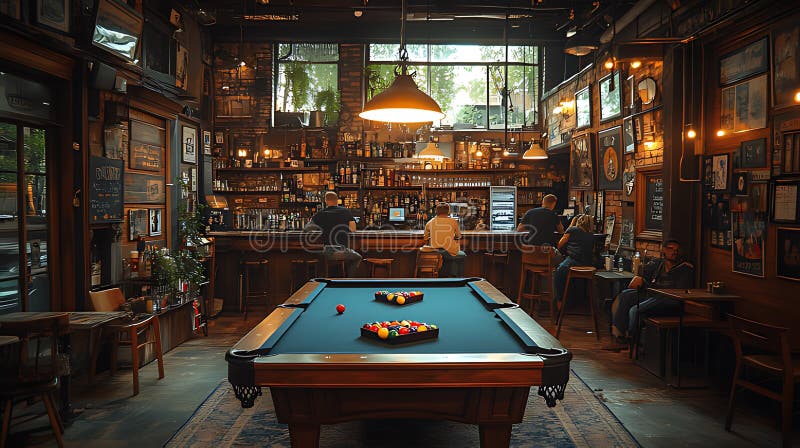 Pub Billiards Game Night, Industrial Interior Stock Illustration ...