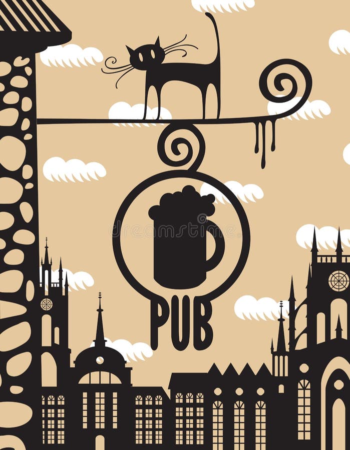 Pub and a cat stock vector. Illustration of lager, beer - 70613775